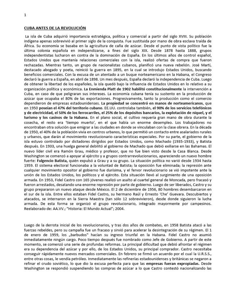 Cuba antes de la Revolución de 1959 | PDF | Fidel Castro | Cuba