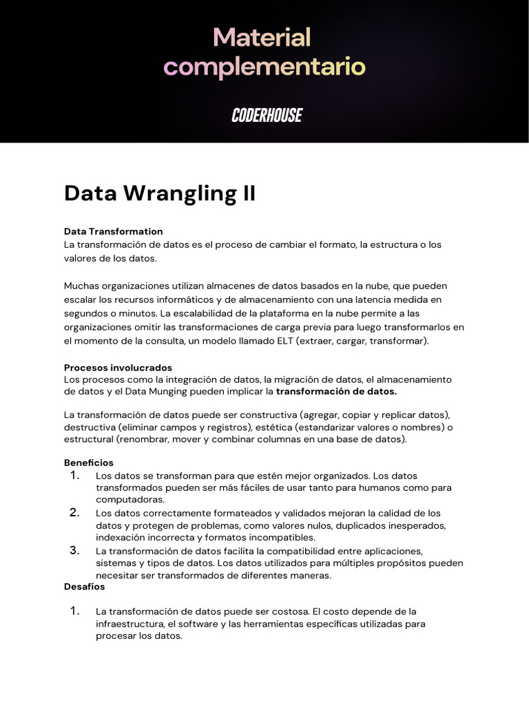 Parte 2 - Clase 15 - Data Wrangling II | PDF | Computación en la nube | Bases de datos