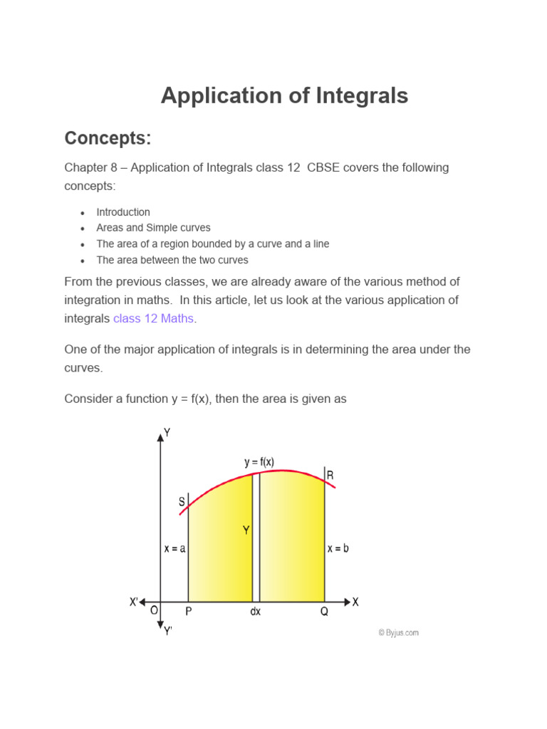 Application of Integrals | PDF | Area | Integral