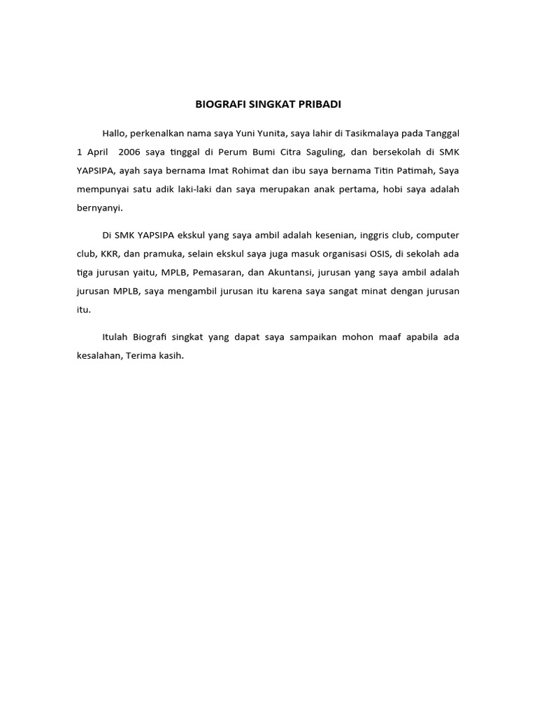 Biografi Singkat Pribadi Pdf