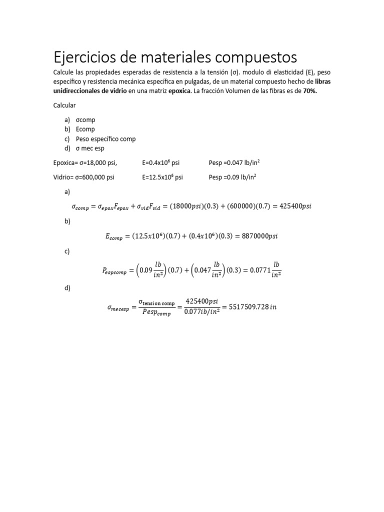 Ejercicios de Materiales Compuestos | PDF | Material compuesto | Materiales