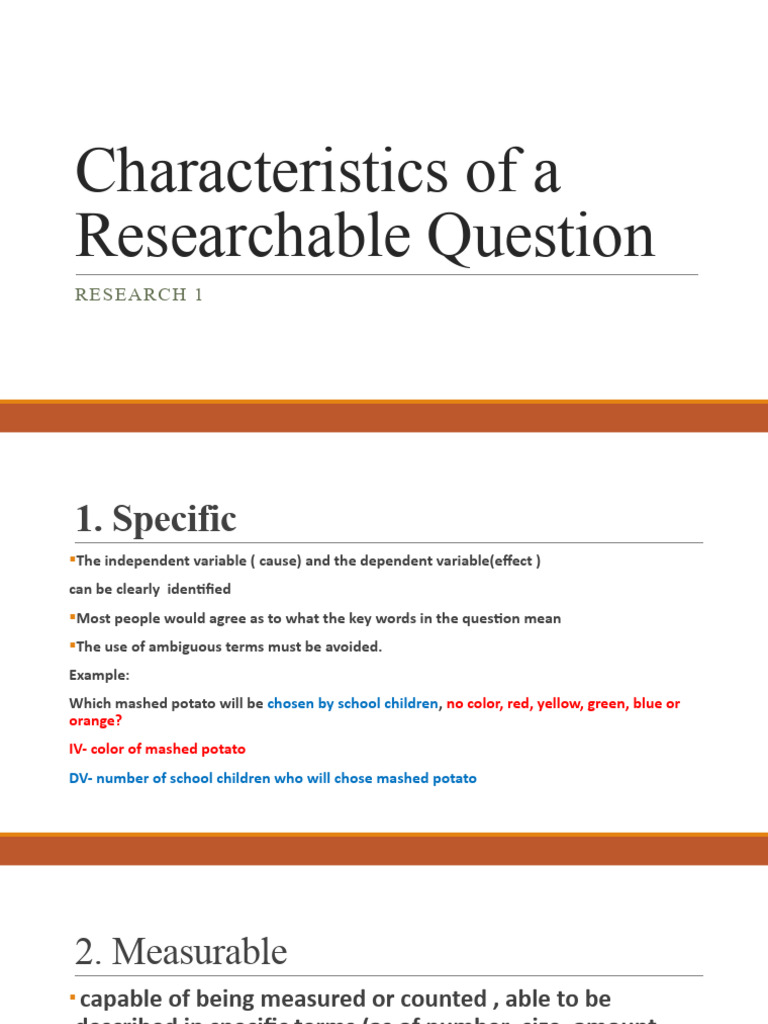 Characteristics of A Researchable Question | PDF | Quantity | Potato