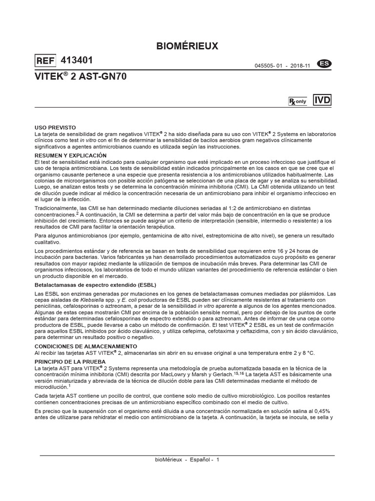 Vitek GN70 | PDF | Beta lactamasa | Infección del tracto urinario