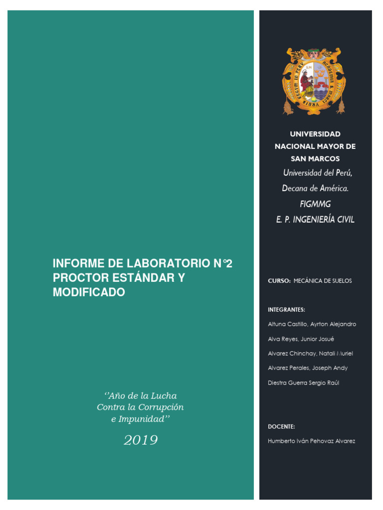 Informe de Laboratorio N°2 Proctor Estándar y Modificado | PDF | Física ... Informe de Laboratorio N°2 Proctor Estándar y Modificado | PDF | Física ...