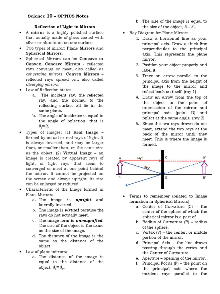 Science 10- Optics Notes | PDF | Mirror | Electromagnetism