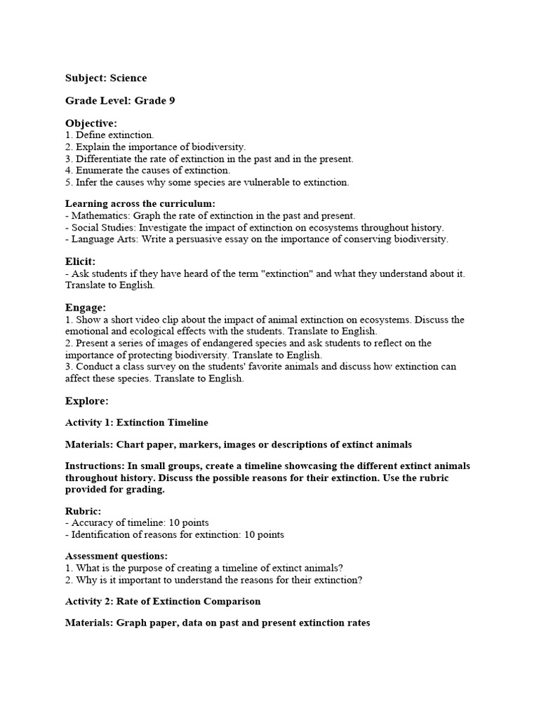 Lesson - Plan 1 | PDF | Extinction | Biodiversity