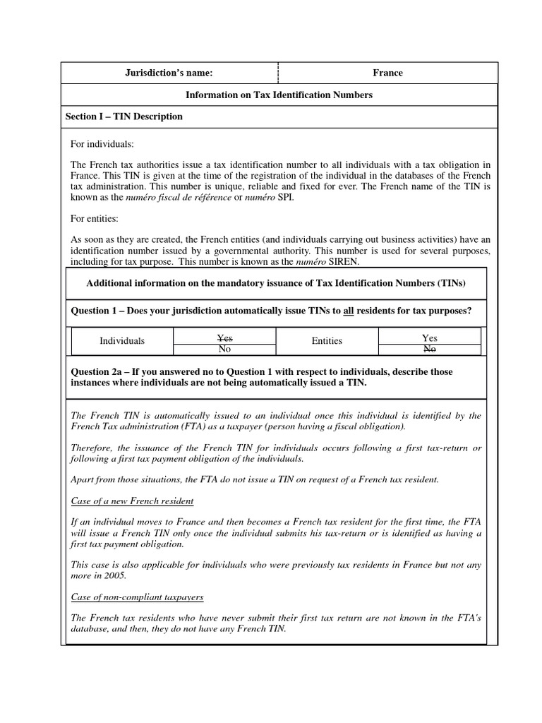 France TIN | PDF | Identity Document | Taxes