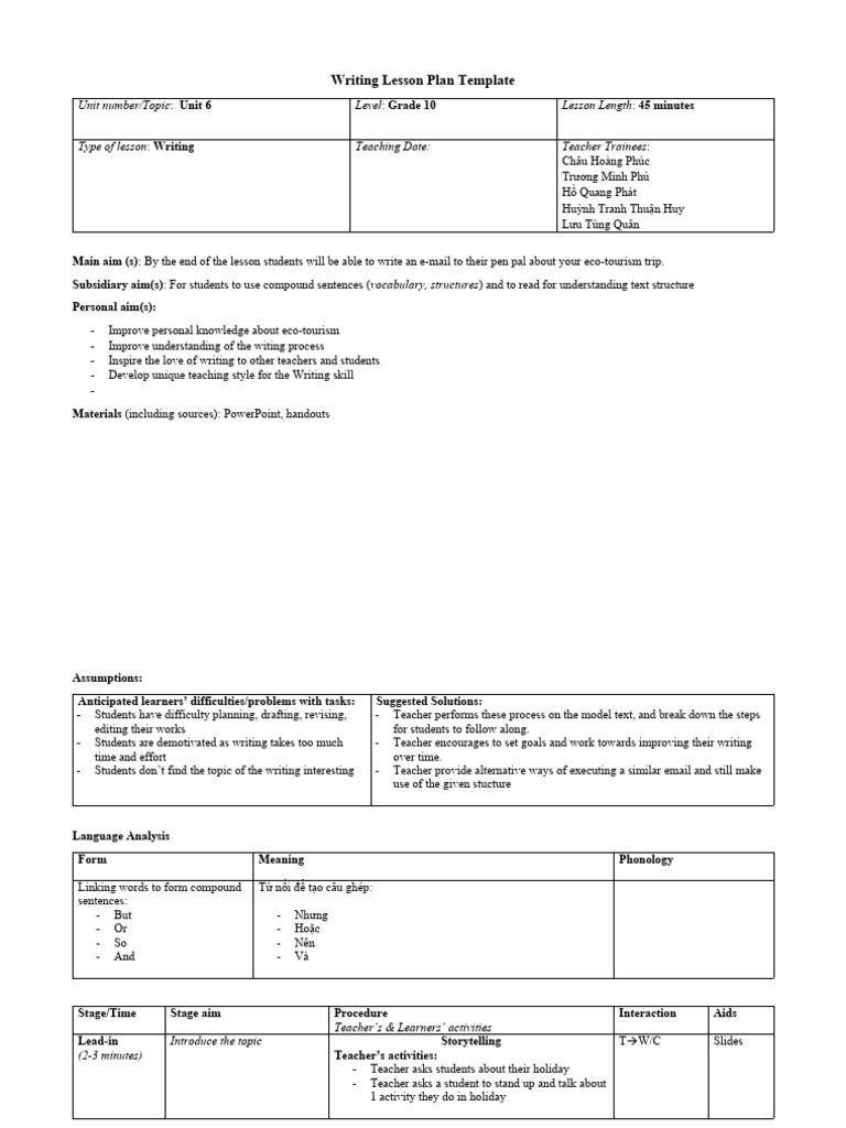 Writing Lesson Plan - LTT Group | PDF | Lesson Plan | Cognitive Science