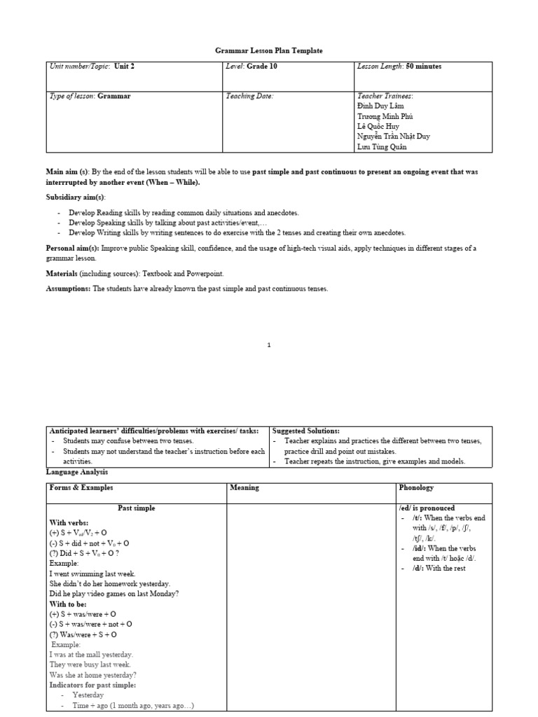 Grammar Lesson Plan - LTT Group | PDF | Grammatical Tense | Lesson Plan
