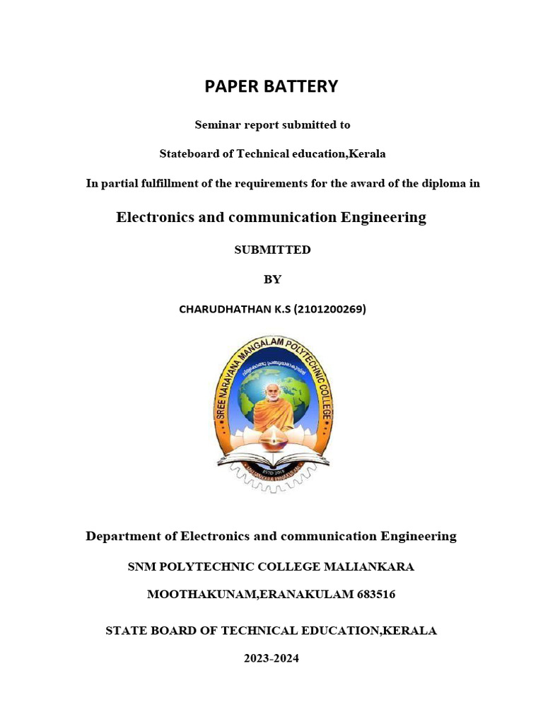 Seminar on Paper Battery | PDF | Rechargeable Battery | Anode