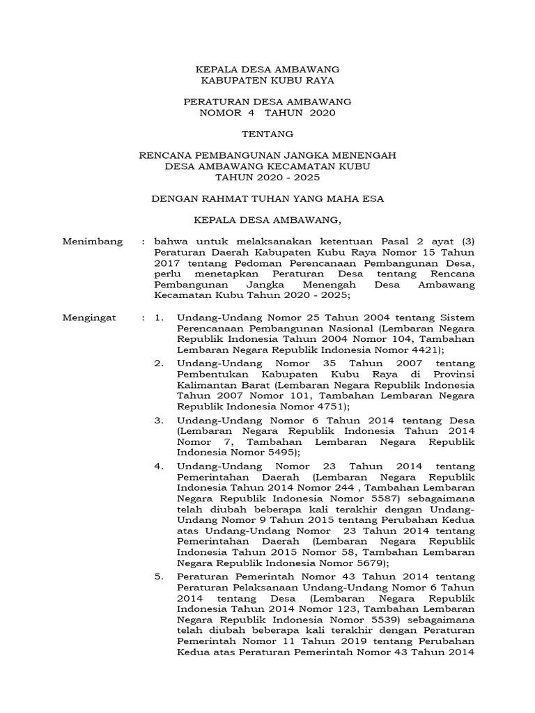 Perdes Rpjmdes 2020 - 2025 | PDF