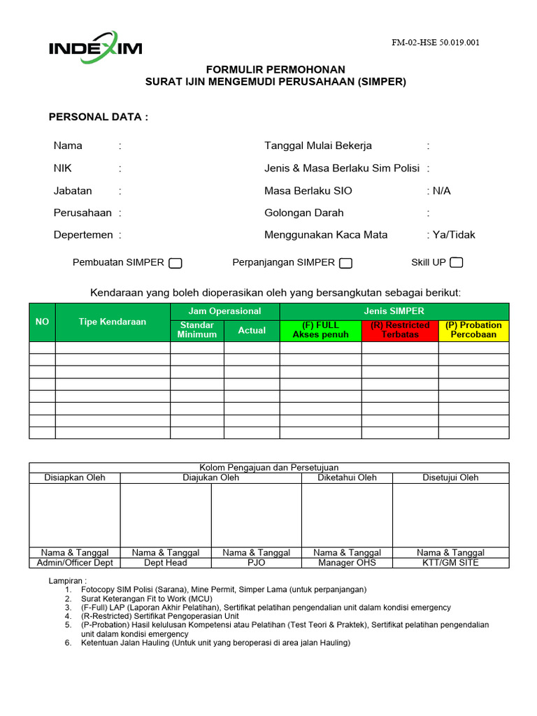 FM-02-HSE 50.019.001. Form Permohonan Simper | PDF