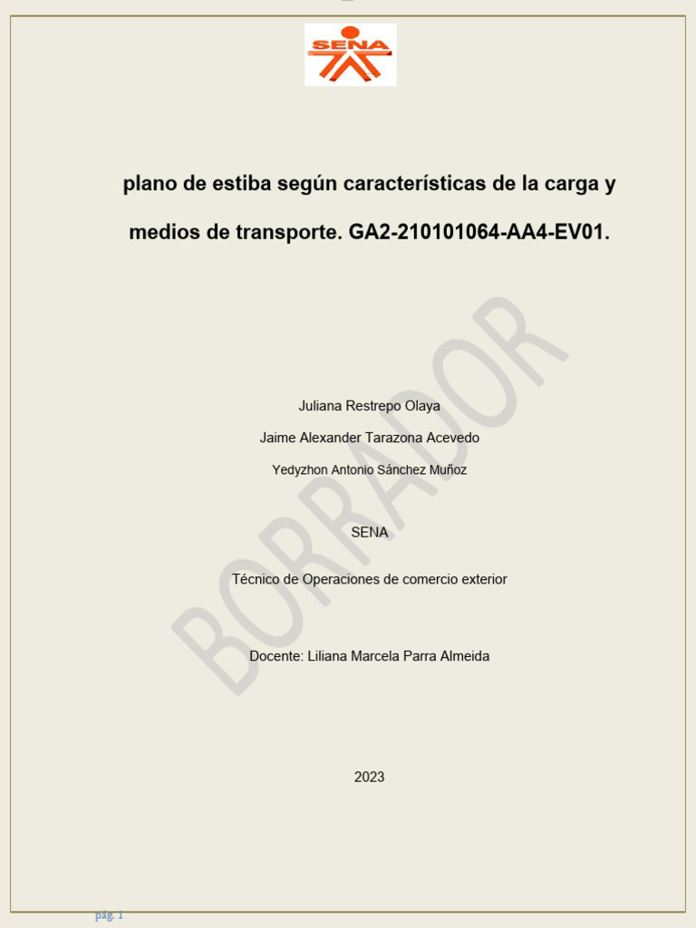 Plano de Estiba Según Características de La Carga y Medios de ...
