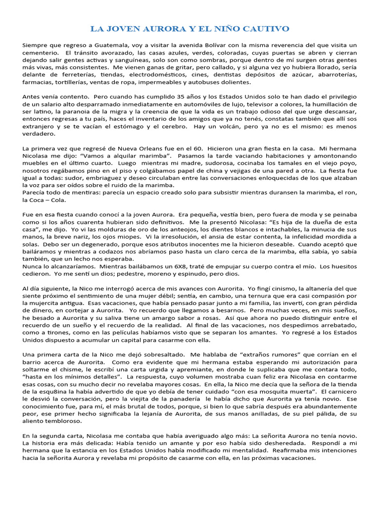 La Joven Aurora y El Nino Cautivo Cuento | PDF