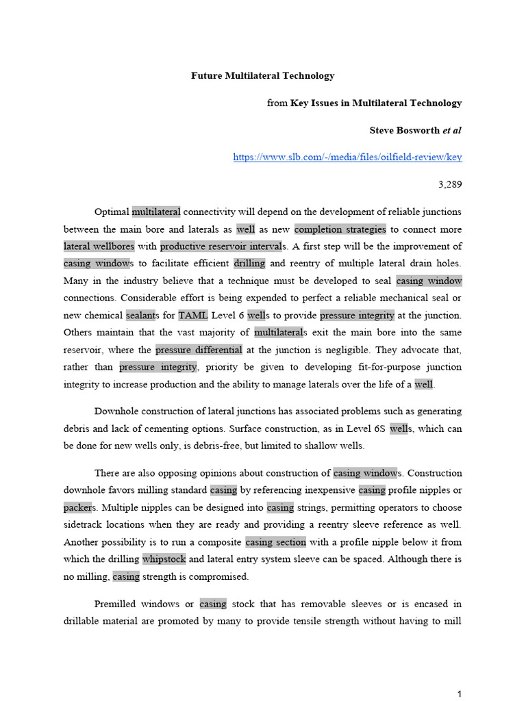 Future Multilateral Technology | PDF | Casing (Borehole) | Physical ...