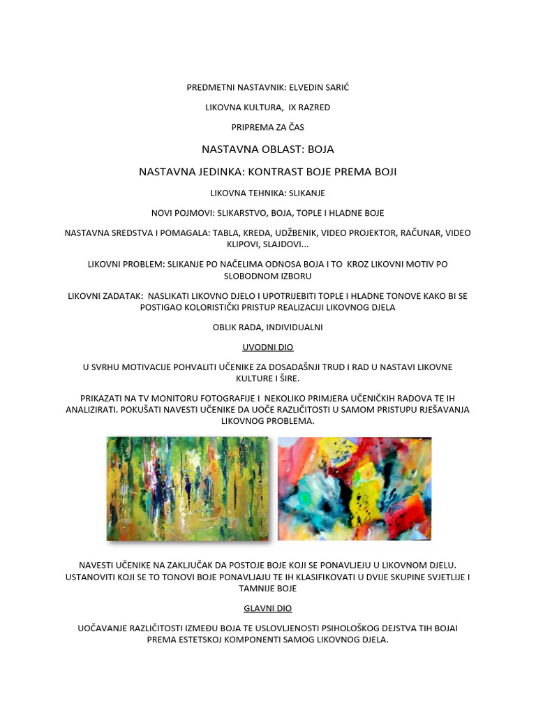Likovna Kultura - Kontrast Boje Prema Boji | PDF