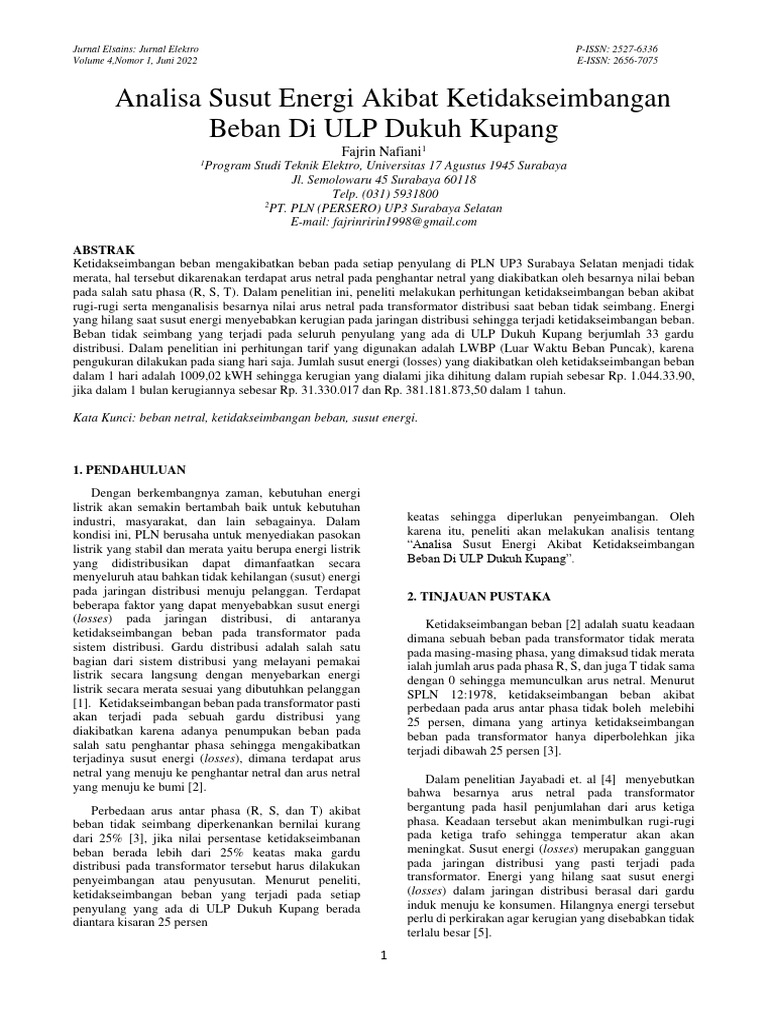 Analisa Susut Energi Akibat Ketidakseimbangan | PDF Analisa Susut Energi Akibat Ketidakseimbangan | PDF