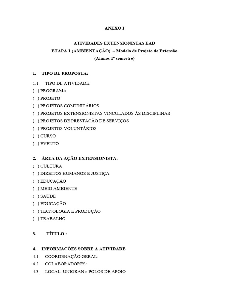 Anexo I Pré-Projeto Simulado | PDF | Negócios