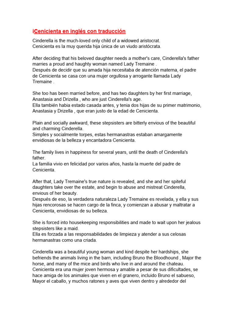 Cenicienta en Inglés Con Traducción | PDF | Películas basadas en ...