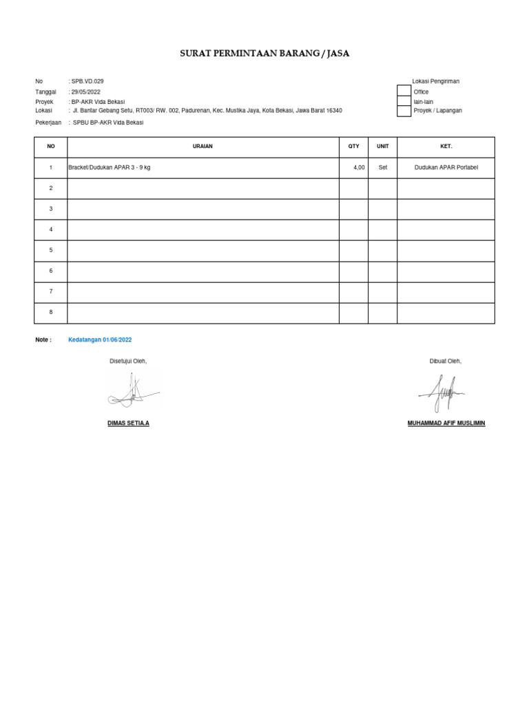 Permintaan Barang SPBU BP-AKR Vida | PDF