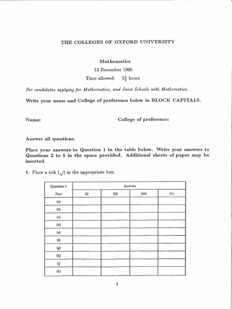 MAT 1996 Past Paper | PDF