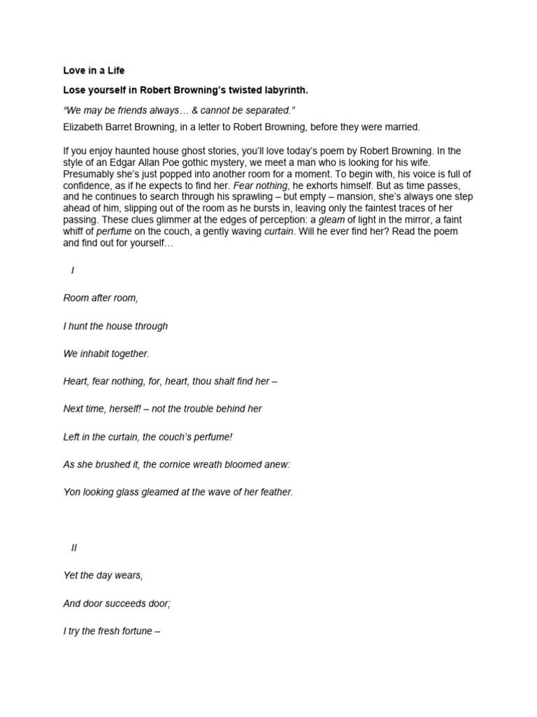 Love in A Life Literary Devices | PDF | Poetry