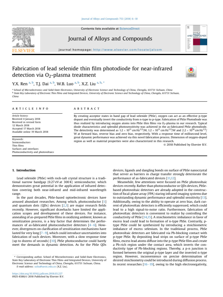 Fabrication of Lead Selenide Thin Film Photodiode For Near-Infrared ...