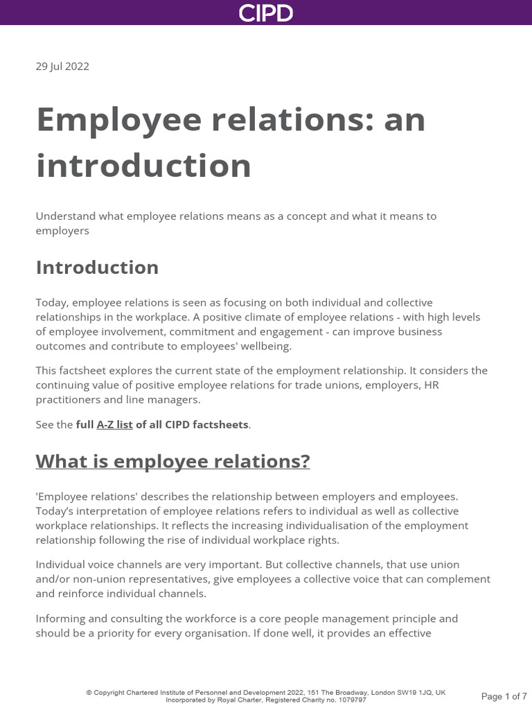 FR Employee Relations CIPD Factsheet-2022 | PDF | Employment | Trade Union