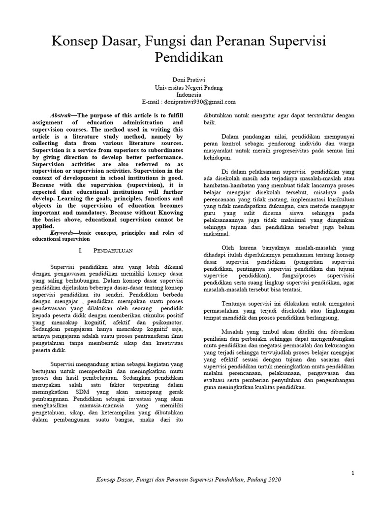 Konsep Dasar, Fungsi Dan Peranan Supervisi Pendidikan | PDF | Karier ...