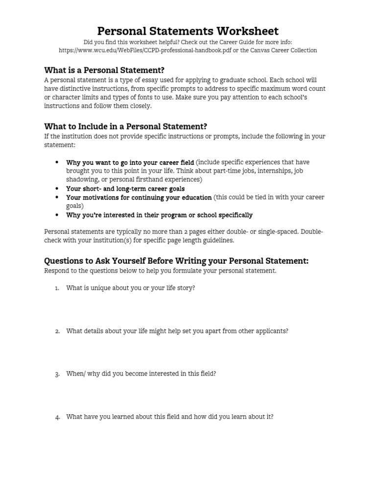 Personal Statement Worksheet | PDF | Proofreading | Human Communication