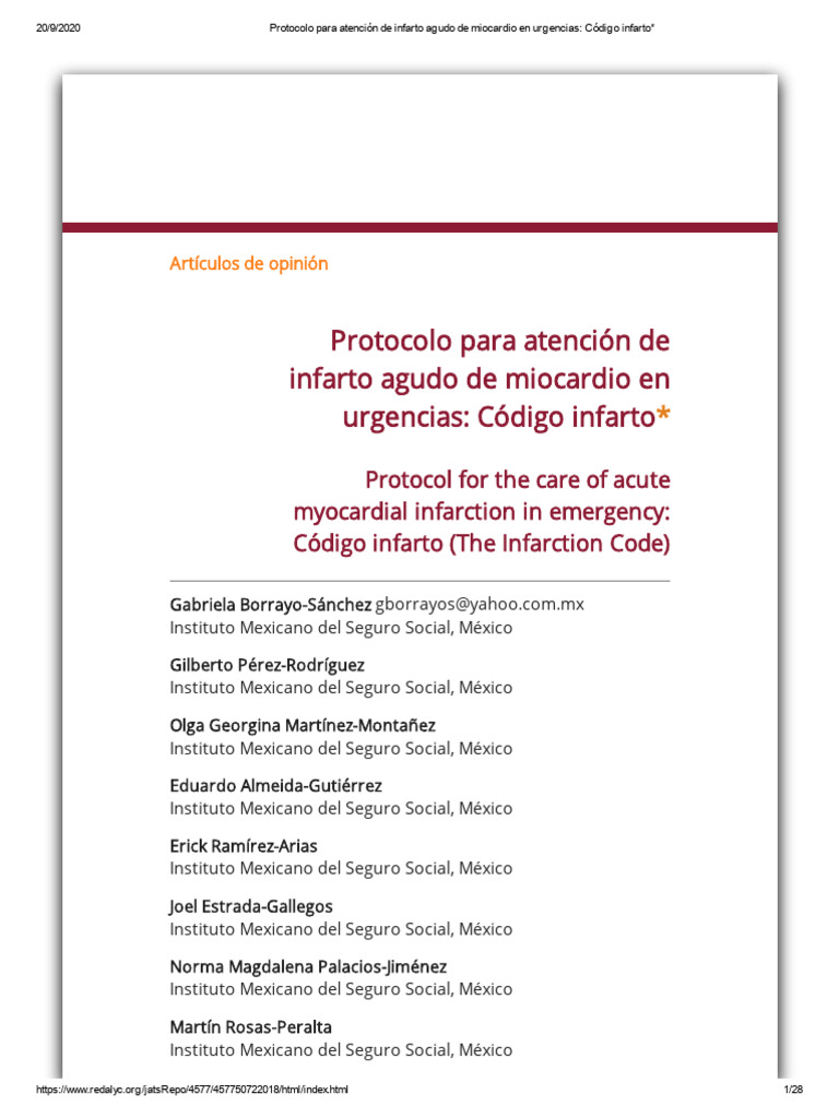 Protocolo Para Atención de Infarto Agudo de Miocardio en Urgencias ...