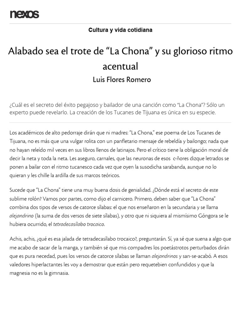 Alabado Sea El Trote de "La Chona" y Su Glorioso Ritmo Acentual - Cultura y Vida Cotidiana | PDF ...