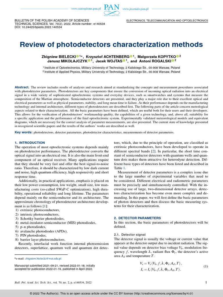 Review Of Photodetectors Characterisation Methods Pdf P N Junction Semiconductors