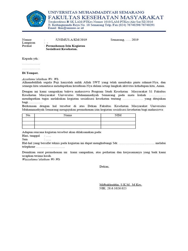 SRT Izin Sosialisasi Kes | PDF