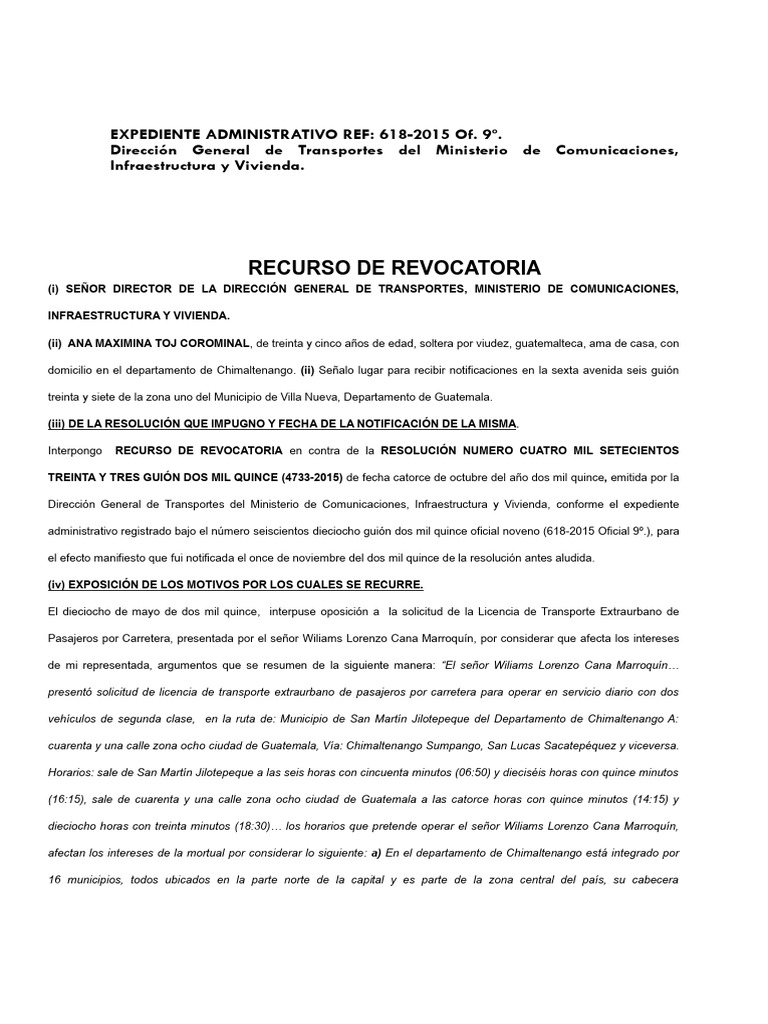 Ejemplo Escrito Recurso de Revocatoria (Final) | PDF | Debido al ...