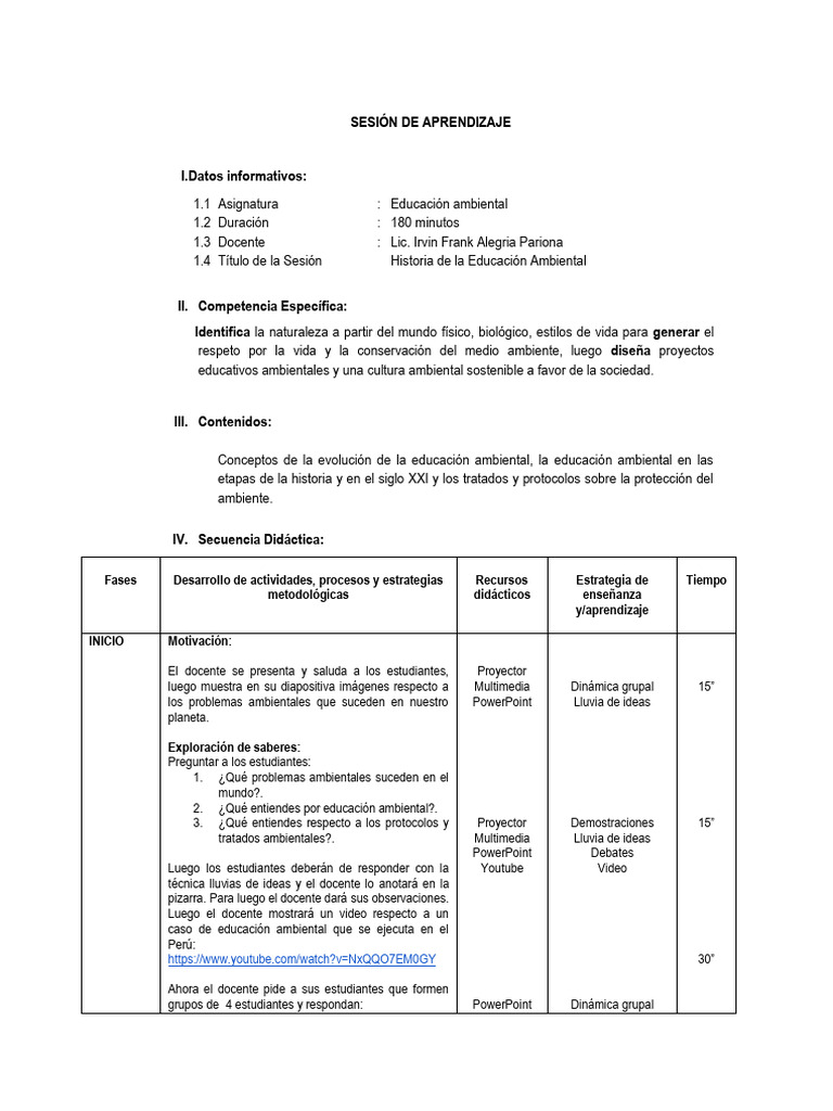 Sesión de Aprendizaje | PDF | Maestros | Aprendizaje