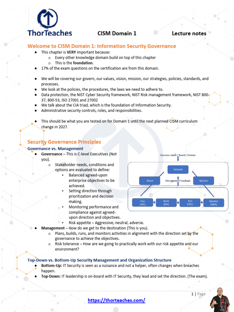 2023+CISM+Domain+1+Study+guide+by+ThorTeaches Com+v2 1 | PDF ...