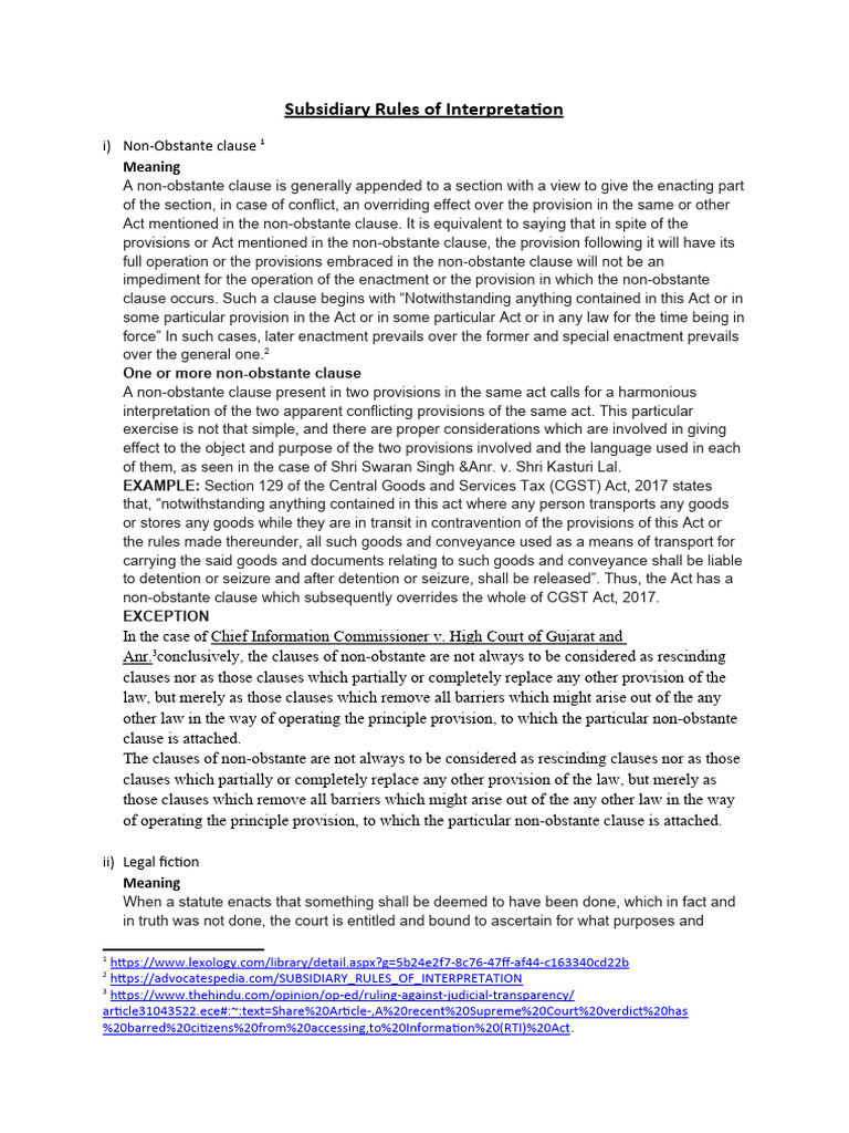 Subsidiary Rules of Interpretation | PDF | Statutory Interpretation ...