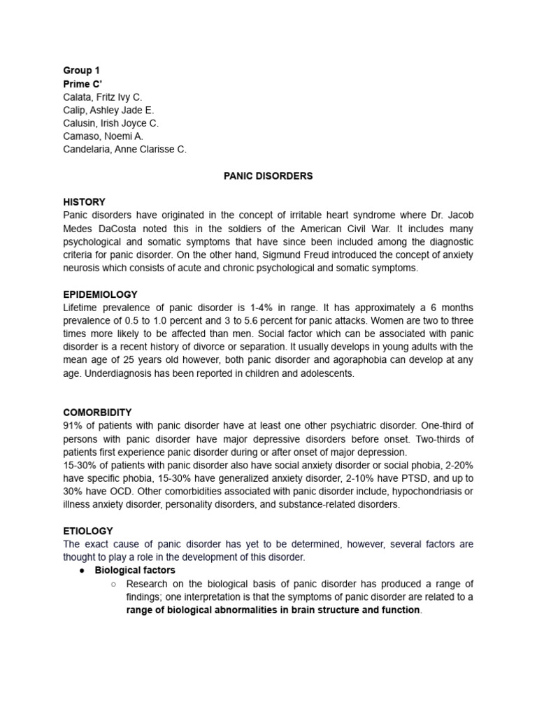 Group 1 - Panic Disorders | PDF | Panic Disorder | Panic Attack