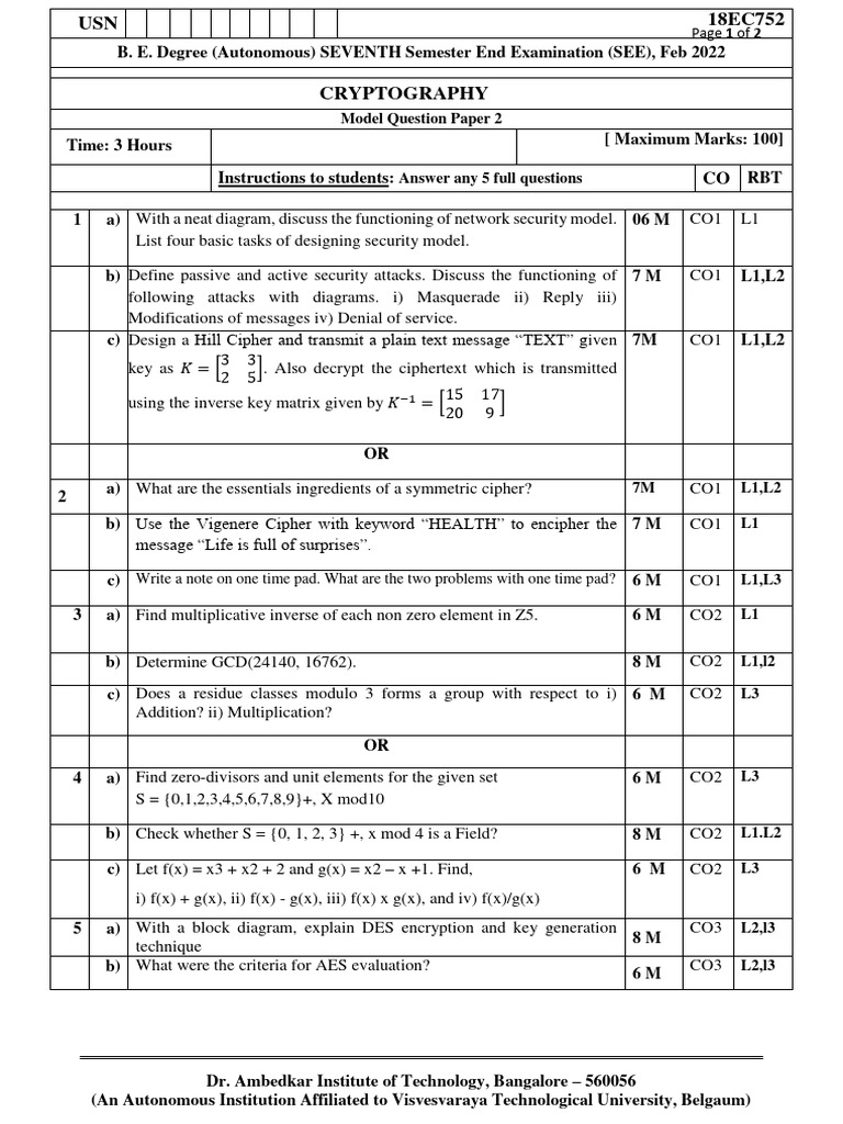 18ec752 Crypto Model Qp 2 2021 22 Pdf Encryption Cryptography 