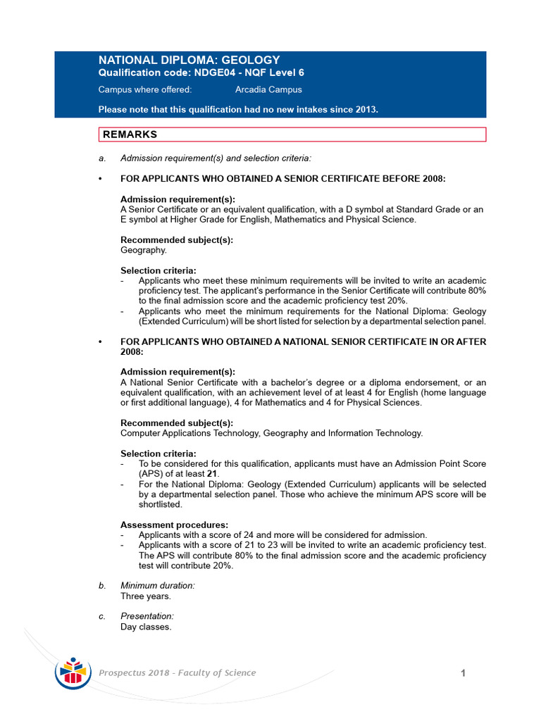 NDip - Geology - 2018 | PDF | University And College Admission | Chemistry