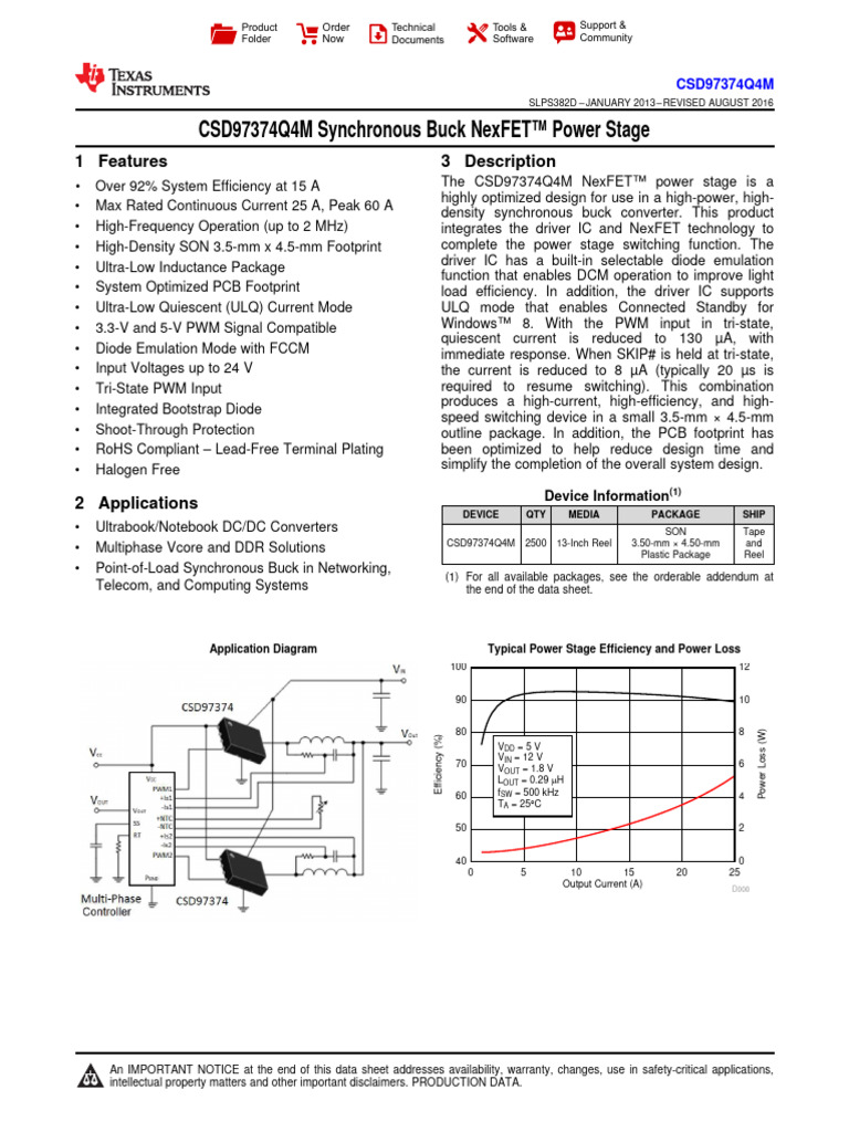 Csd97374Q4M Synchronous Buck Nexfet™ Power Stage: 1 Features 3 ...