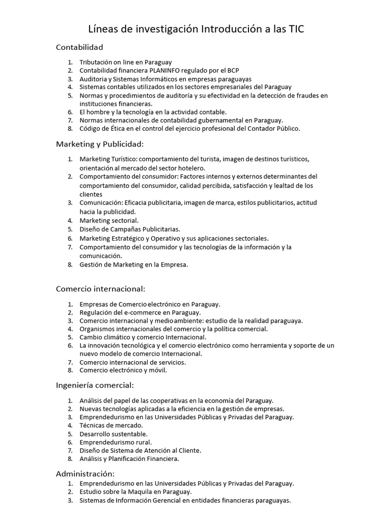 Lineas de Investigacion TIC | PDF | Contabilidad | Marketing