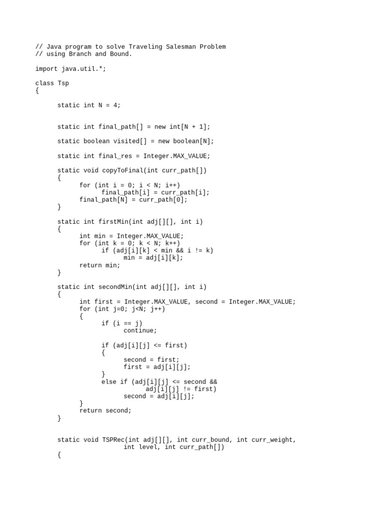 Travelling Salesman Problem | PDF | Integer (Computer Science) | Programming Paradigms