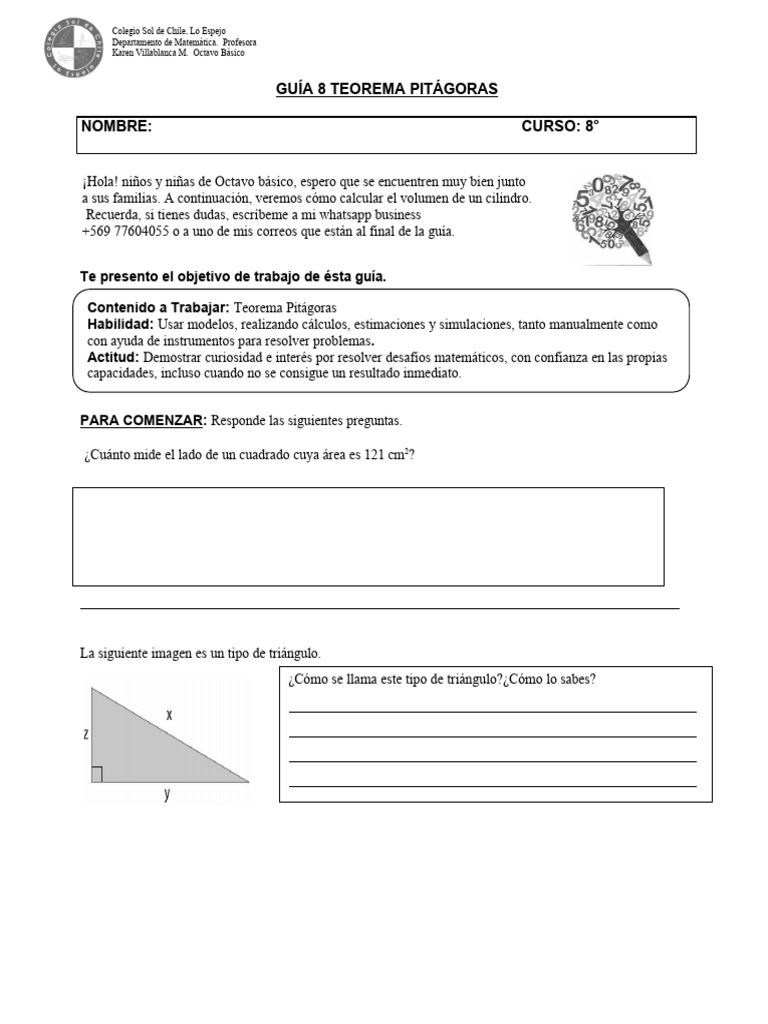 Teorema de Pitágoras para 8° Básico | PDF | Triángulo | Geometría Elemental