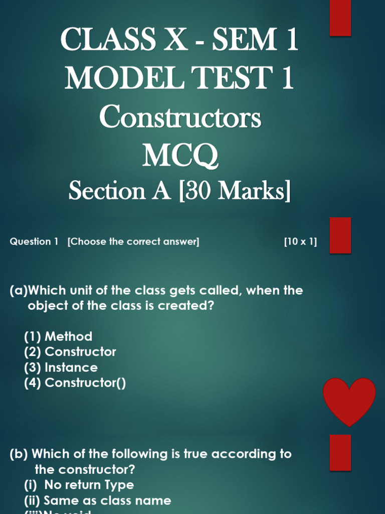 Mcq Test 1 Constructors Pdf Programming Constructor Object Oriented Programming