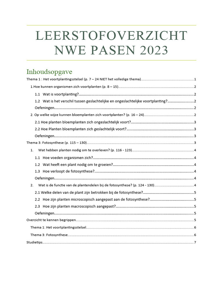 Leerstofoverzicht NWE Pasen 2021 | PDF