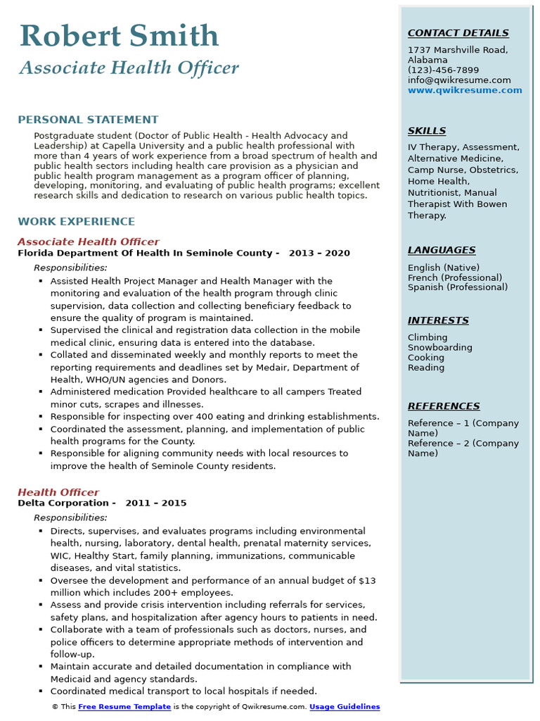 Health Officer Resume 5 | PDF | Public Health | Nursing
