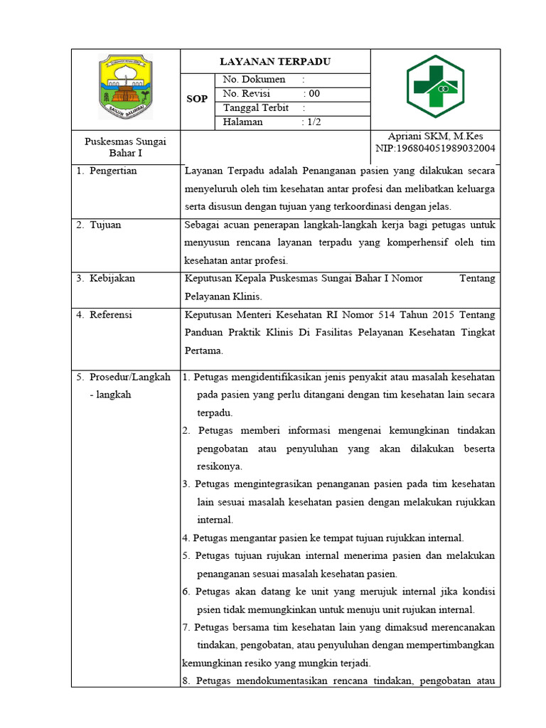 Ep 1. Sop Layanan Terpadu | PDF | Sains & Matematika
