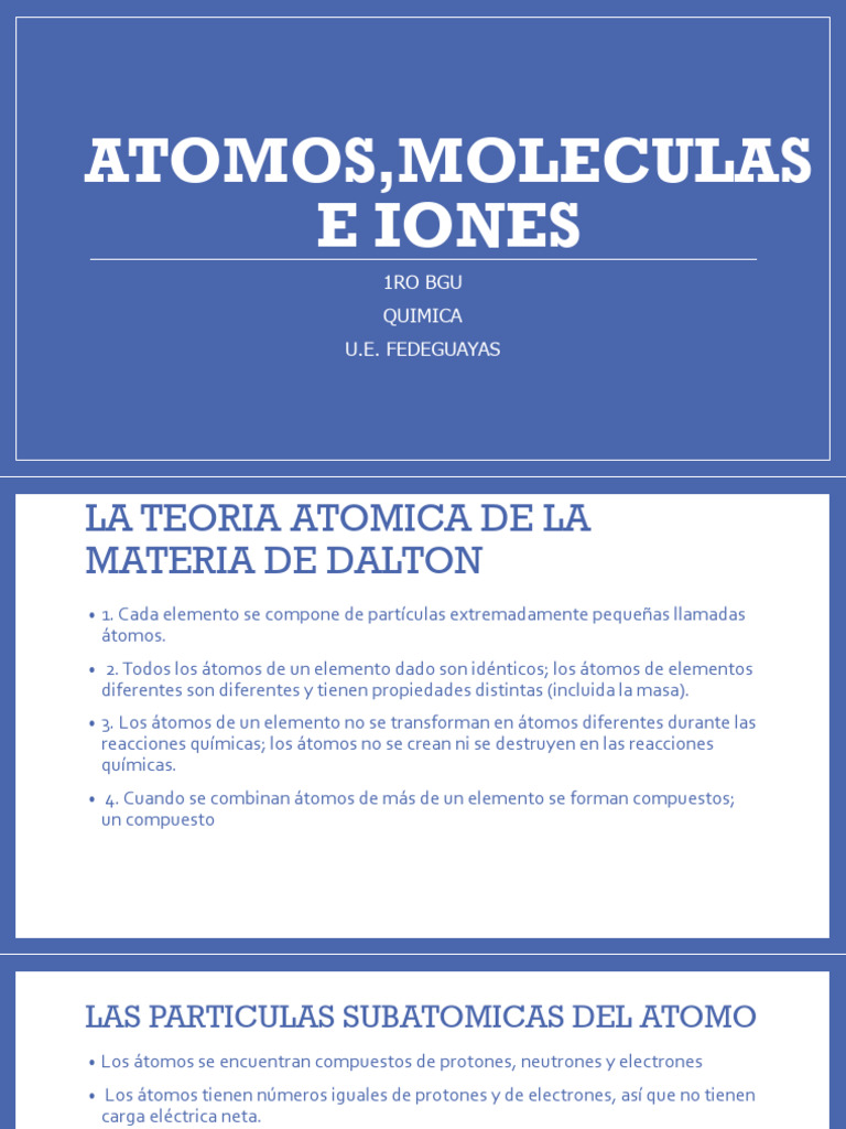Atomos, Moleculas e Iones 1ro Bgu Quimica | PDF